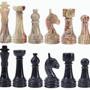 Radicaln Marble Chess Pieces Black & Multi Green 3.5 Inch King Figures Handmade 32 Chess Figures - Suitable for 16-20 Inch Chess Game - Board Games