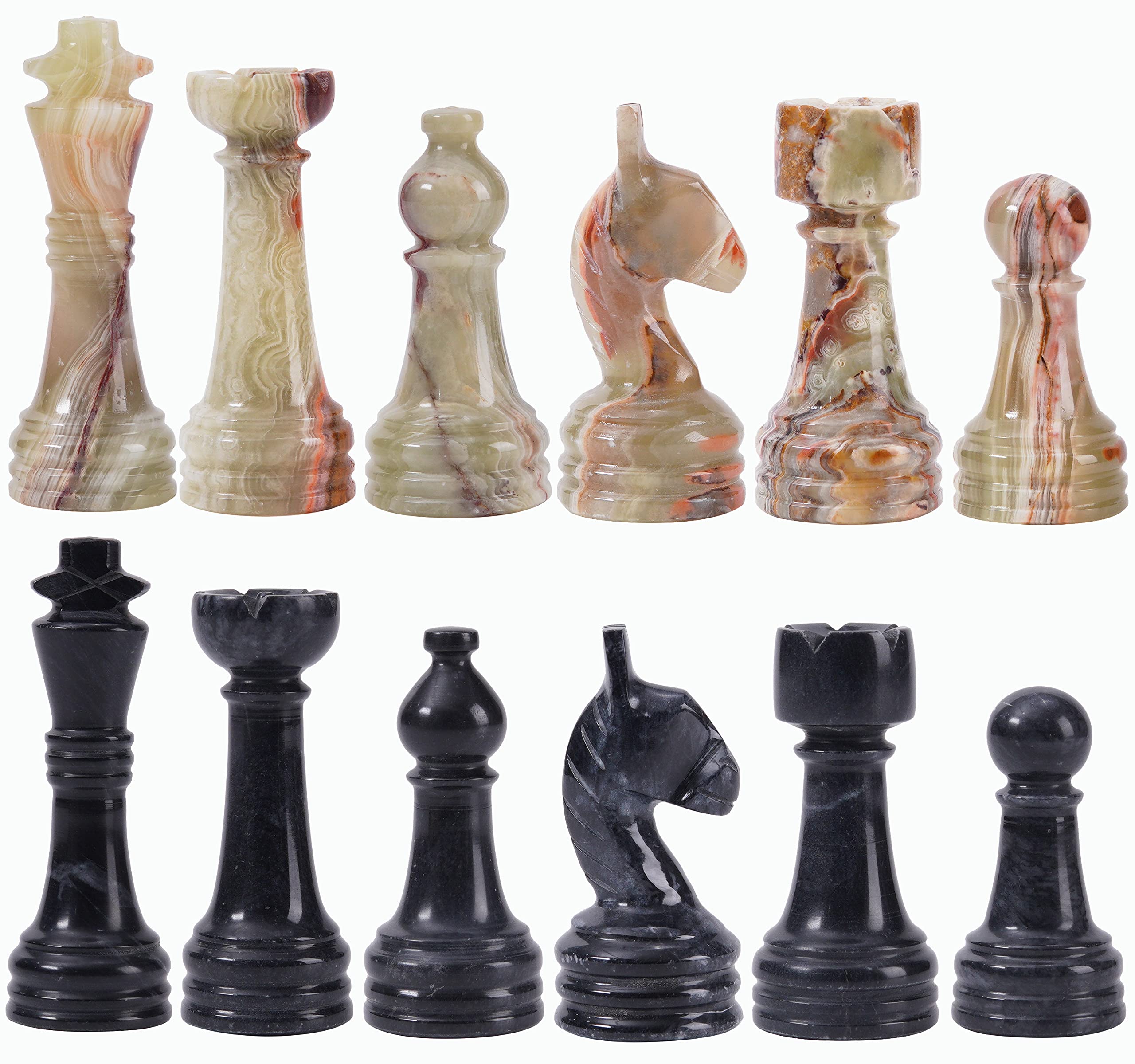 Radicaln Marble Chess Pieces Black & Multi Green 3.5 Inch King Figures Handmade 32 Chess Figures - Suitable for 16-20 Inch Chess Game - Board Games