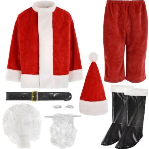 Bright Red Plush Santa Suit (3XL Up to 58" Chest) 1 Set - Includes Jacket, Hat, Belt, Pants, Boot Covers, Wig, & Beard - Festive & Cozy Holiday Outfit, Ideal for Christmas Parties & Events