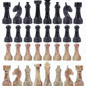 Radicaln Marble Chess Pieces Black & Multi Green 3.5 Inch King Figures Handmade 32 Chess Figures - Suitable for 16-20 Inch Chess Game - Board Games