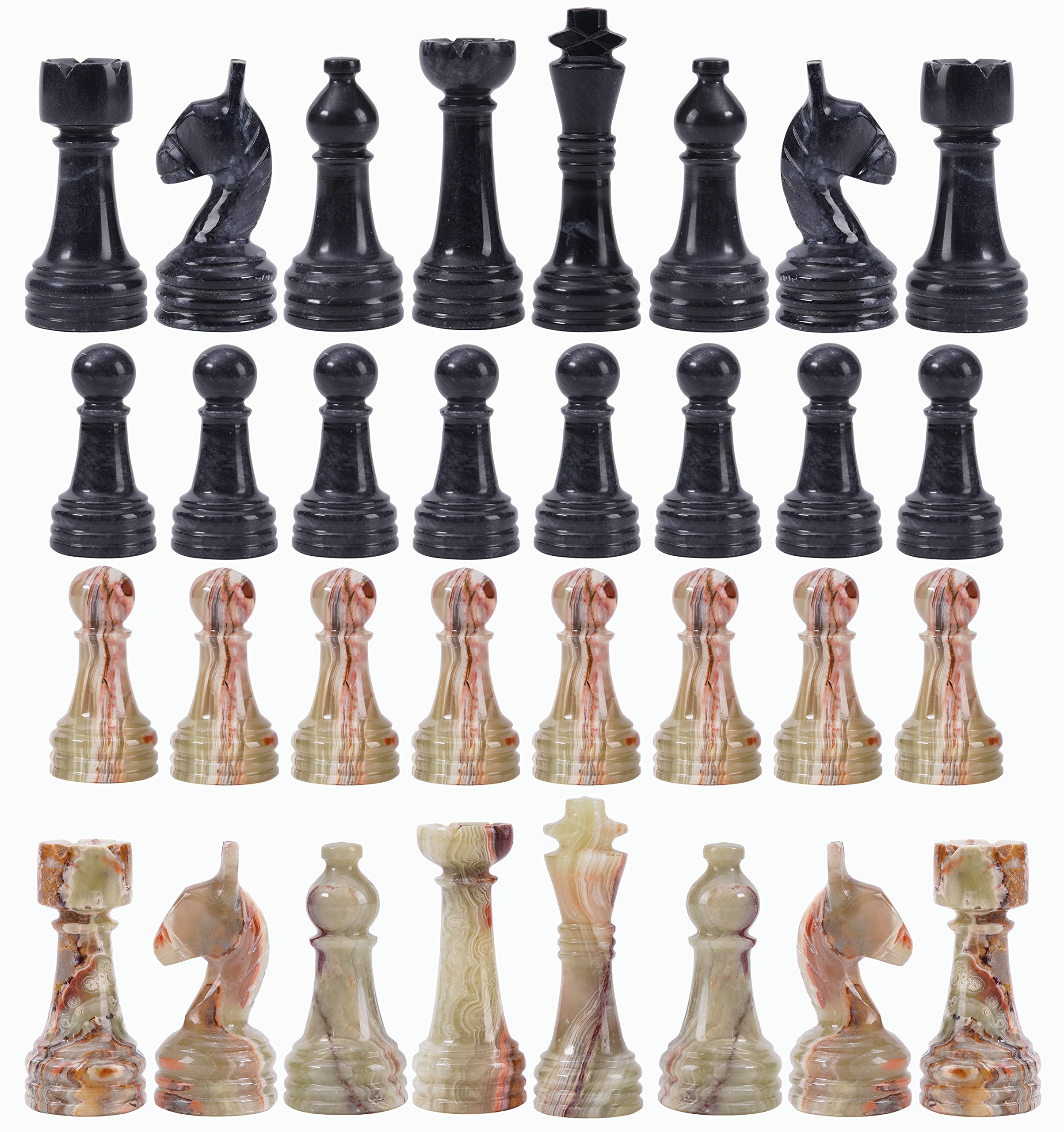 Radicaln Marble Chess Pieces Black & Multi Green 3.5 Inch King Figures Handmade 32 Chess Figures - Suitable for 16-20 Inch Chess Game - Board Games