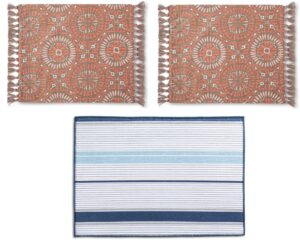 threshold set of 2 native pattern placemats with knotted fringe and one dish mat