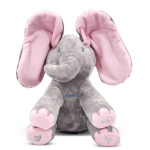 dimple peek a boo elephant toy, interactive singing stuffed elephant plush with moving ears, musical stuffed animal for babies and toddlers, adorable elephant baby toy