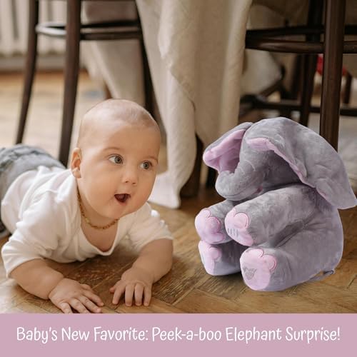 Dimple Peek A Boo Elephant Toy, Interactive Singing Stuffed Elephant Plush with Moving Ears, Musical Stuffed Animal for Babies and Toddlers, Adorable Elephant Baby Toy