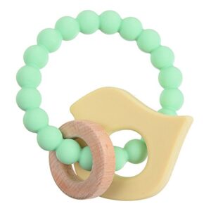 chewbeads - brooklyn teething toy - silicone teething ring & wood teether for infants, babies & toddlers - baby teether & modern baby rattle - medical grade silicone baby toy 3-6 months - mint