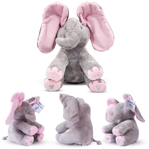 Dimple Peek A Boo Elephant Toy, Interactive Singing Stuffed Elephant Plush with Moving Ears, Musical Stuffed Animal for Babies and Toddlers, Adorable Elephant Baby Toy