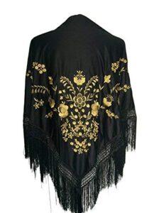 la senorita spanish flamenco dance shawl large black with golden flowers large