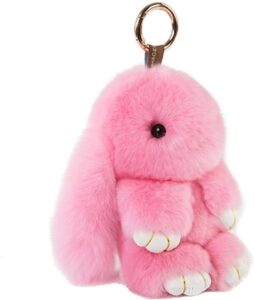 hxinfu real rabbit fur ball keychain bag plush pom poms fluffy bunny keychain