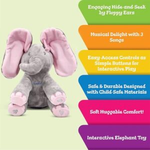 Dimple Peek A Boo Elephant Toy, Interactive Singing Stuffed Elephant Plush with Moving Ears, Musical Stuffed Animal for Babies and Toddlers, Adorable Elephant Baby Toy