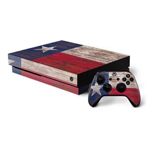 skinit decal gaming skin compatible with xbox one x console and controller bundle - originally designed texas flag dark wood design