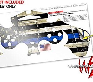 WraptorSkinz Skin Compatible with Sony PS4 Dualshock Controller PlayStation 4 Original Slim and Pro Painted Faded Cracked Blue Line Stripe USA American Flag (Controller NOT Included)