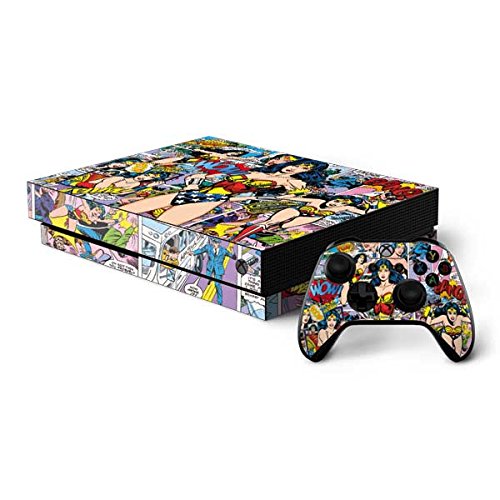 Skinit Decal Gaming Skin Compatible with Xbox One X Console and Controller Bundle - Officially Licensed Warner Bros Wonder Woman Comic Blast Design