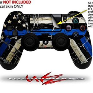 WraptorSkinz Skin Compatible with Sony PS4 Dualshock Controller PlayStation 4 Original Slim and Pro Painted Faded Cracked Blue Line Stripe USA American Flag (Controller NOT Included)