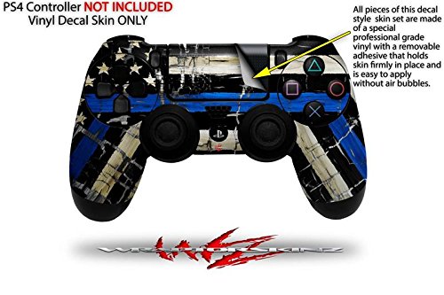 WraptorSkinz Skin Compatible with Sony PS4 Dualshock Controller PlayStation 4 Original Slim and Pro Painted Faded Cracked Blue Line Stripe USA American Flag (Controller NOT Included)