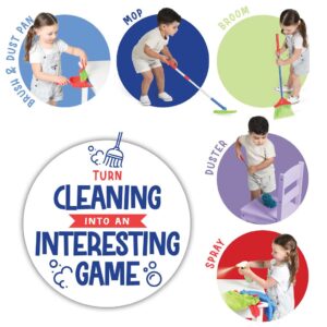 Play22 Kids Cleaning Set 12 Piece - Toy Cleaning Set Includes Broom, Mop, Brush, Dust Pan, Duster, Sponge, Clothes, Spray, Bucket, Caution Sign, - Toy Kitchen Toddler Cleaning Set - Original