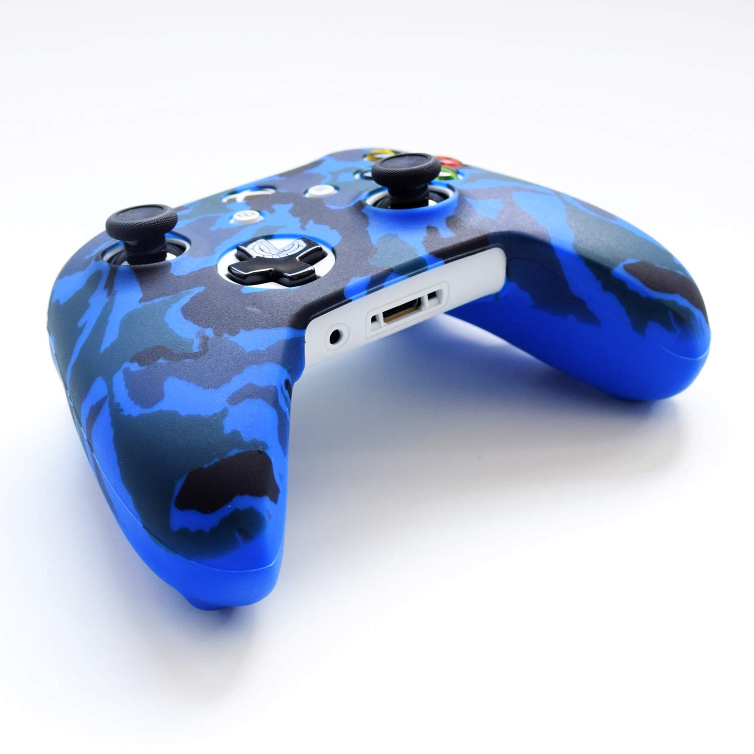 Hikfly Silicone Gel Controller Cover Skin Protector Kits for Xbox One Controller Video Games(1 x Controller Camouflage cover with 8 x Thumb Grip Caps)(Blue)