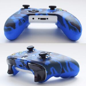 Hikfly Silicone Gel Controller Cover Skin Protector Kits for Xbox One Controller Video Games(1 x Controller Camouflage cover with 8 x Thumb Grip Caps)(Blue)