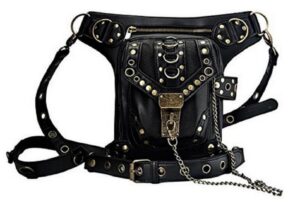 wendingstan rock leather & vintage gothic retro steampunk handbag victorian style shoulder waist bag black, medium