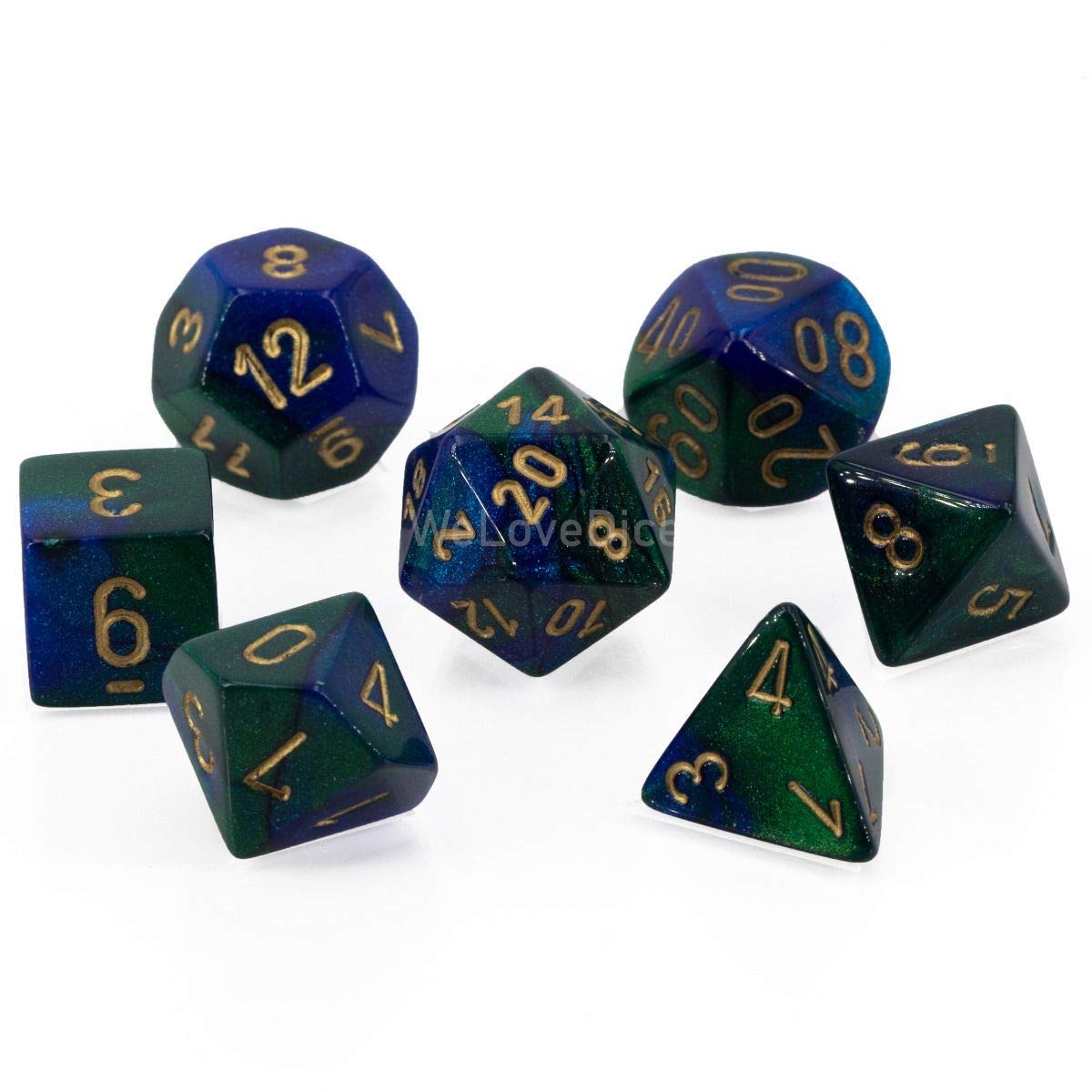 DND Dice Set-Chessex D&D Dice-16mm Gemini Blue, Green, and Gold Plastic Polyhedral Dice Set-Dungeons and Dragons Dice Includes 7 Dice - D4 D6 D8 D10 D12 D20 D%, Various, One Size (CHX26436)