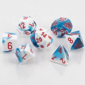 DND Dice Set-Chessex D&D Dice-16mm Gemini Astral Blue, White, and Red Plastic Polyhedral Dice Set-Dungeons and Dragons Dice Includes 7 Dice - D4 D6 D8 D10 D12 D20 D% (CHX26457)