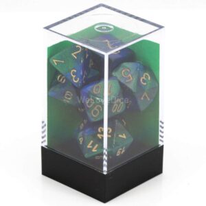 DND Dice Set-Chessex D&D Dice-16mm Gemini Blue, Green, and Gold Plastic Polyhedral Dice Set-Dungeons and Dragons Dice Includes 7 Dice - D4 D6 D8 D10 D12 D20 D%, Various, One Size (CHX26436)