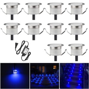 led deck lights kit, low voltage 10 pcs waterproof ip67 Φ1.22 recessed deck lamp blue led in-ground lighting outdoor garden yard pathway patio step stairs landscape decor lamps