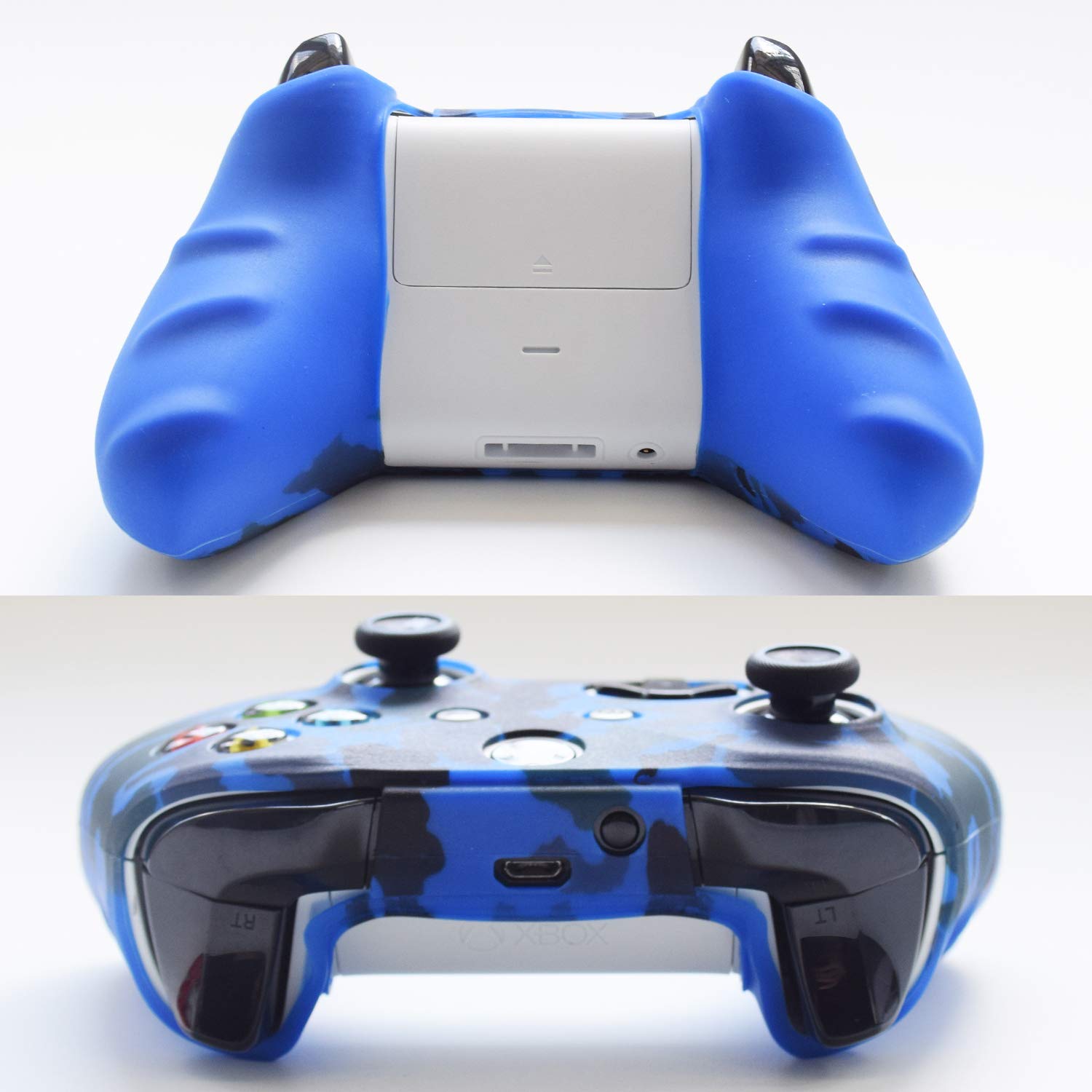 Hikfly Silicone Gel Controller Cover Skin Protector Kits for Xbox One Controller Video Games(1 x Controller Camouflage cover with 8 x Thumb Grip Caps)(Blue)