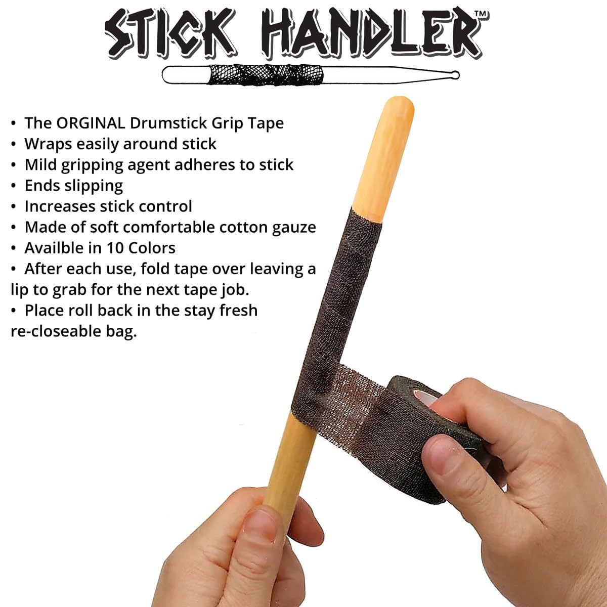 STICK HANDLER Professional Drumstick Grip Tape Pro Pack (Black | Two Pack)