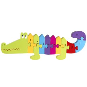 orange tree toys: crocodile number puzzle - 11 piece wooden animal shaped puzzle, learn numbers 1-10, colorful educational toy, toddlers & kids age 1+