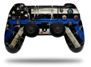 wraptorskinz skin compatible with sony ps4 dualshock controller playstation 4 original slim and pro painted faded cracked blue line stripe usa american flag (controller not included)