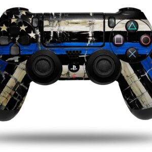 WraptorSkinz Skin Compatible with Sony PS4 Dualshock Controller PlayStation 4 Original Slim and Pro Painted Faded Cracked Blue Line Stripe USA American Flag (Controller NOT Included)