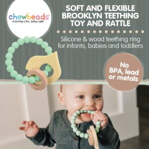 Chewbeads - Brooklyn Teething Toy - Silicone Teething Ring & Wood Teether for Infants, Babies & Toddlers - Baby Teether & Modern Baby Rattle - Medical Grade Silicone Baby Toy 3-6 Months - Mint