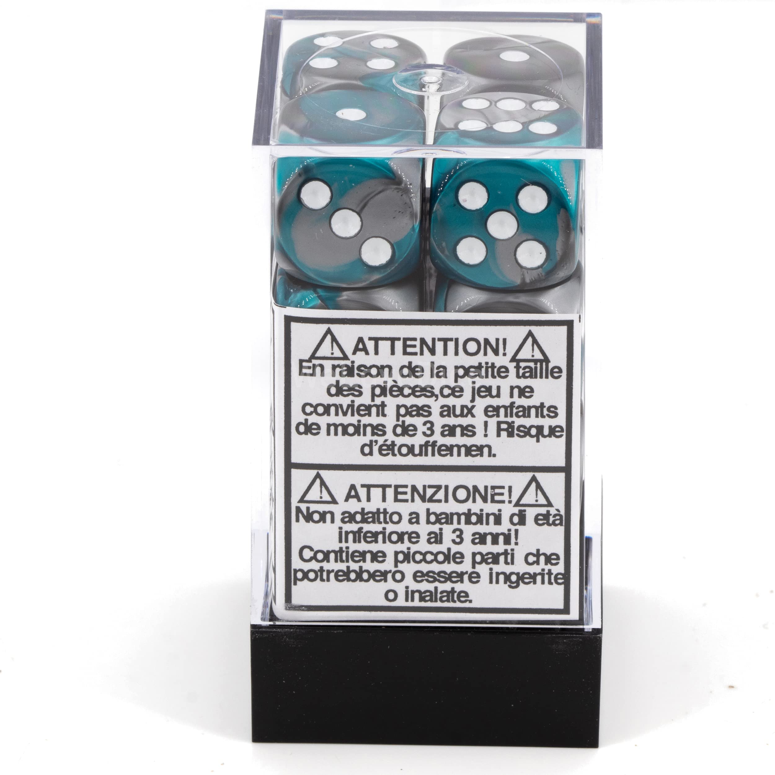 Chessex DND Dice Set D&D Dice-16mm Gemini Steel, Teal, and White Plastic Polyhedral Dice Set-Dungeons and Dragons Dice Includes 12 Dice – D6 (CHX26656)