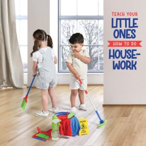 Play22 Kids Cleaning Set 12 Piece - Toy Cleaning Set Includes Broom, Mop, Brush, Dust Pan, Duster, Sponge, Clothes, Spray, Bucket, Caution Sign, - Toy Kitchen Toddler Cleaning Set - Original