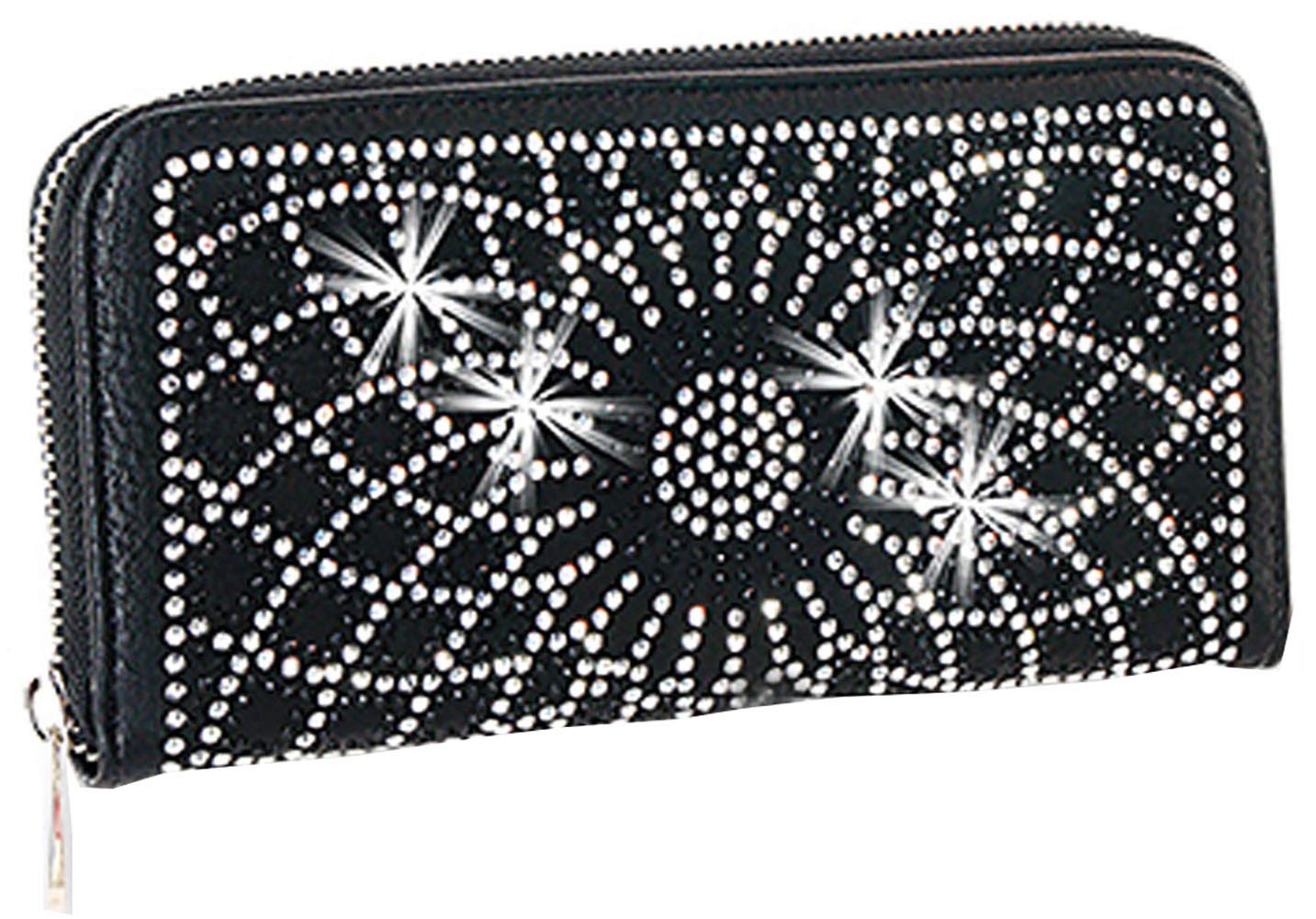 Zzfab Gem Sparkle Wallet Matching Star Flower Rhinestone Wallet for Sparkle Purse Black