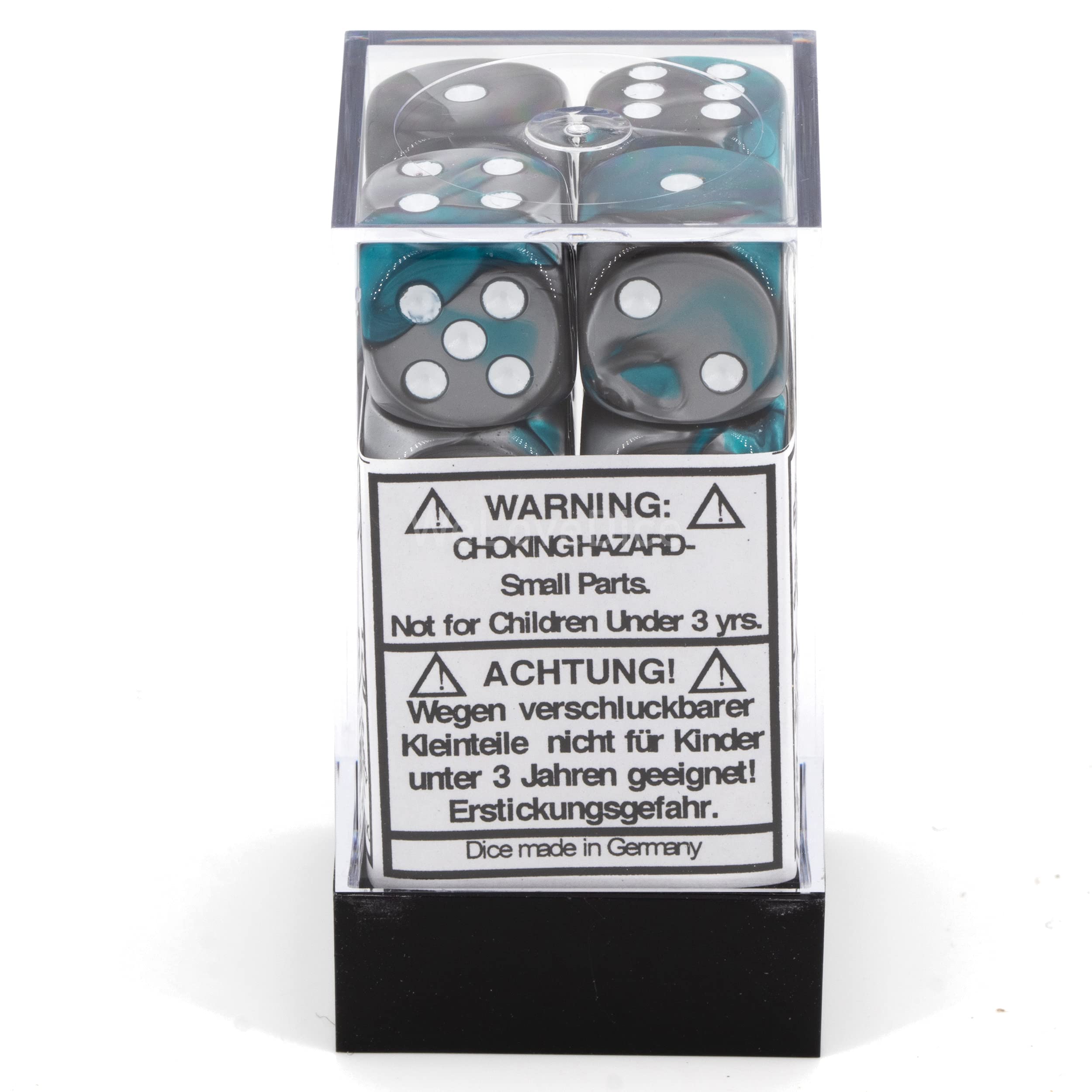 Chessex DND Dice Set D&D Dice-16mm Gemini Steel, Teal, and White Plastic Polyhedral Dice Set-Dungeons and Dragons Dice Includes 12 Dice – D6 (CHX26656)