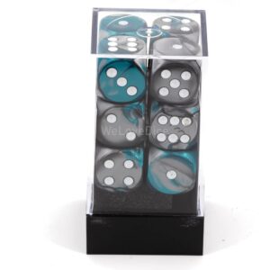 Chessex DND Dice Set D&D Dice-16mm Gemini Steel, Teal, and White Plastic Polyhedral Dice Set-Dungeons and Dragons Dice Includes 12 Dice – D6 (CHX26656)