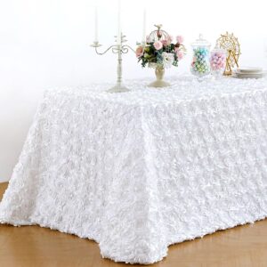 b-cool white table cloth rectangle 60 x102 inches for parties rosette wedding tablecloth party table decor satin floral table cover for baby shower home decorations