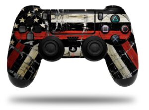 wraptorskinz skin compatible with sony ps4 dualshock controller playstation 4 original slim and pro painted faded and cracked red line usa american flag (controller not included)