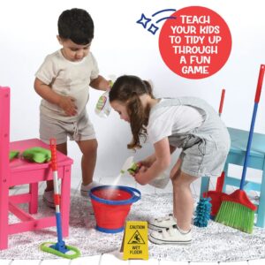 Play22 Kids Cleaning Set 12 Piece - Toy Cleaning Set Includes Broom, Mop, Brush, Dust Pan, Duster, Sponge, Clothes, Spray, Bucket, Caution Sign, - Toy Kitchen Toddler Cleaning Set - Original