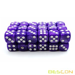 Bescon 12mm 6 Sided Dice 36 in Brick Box, 12mm Six Sided Die (36) Block of Dice, Marble Purple