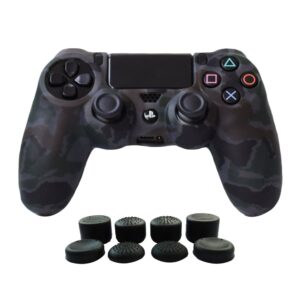 hikfly silicone gel controller cover skin protector compatible for ps4/ps4 slim/ps4 pro controller (1 x controller cover with 8 x fps pro thumb grip caps)(grey)