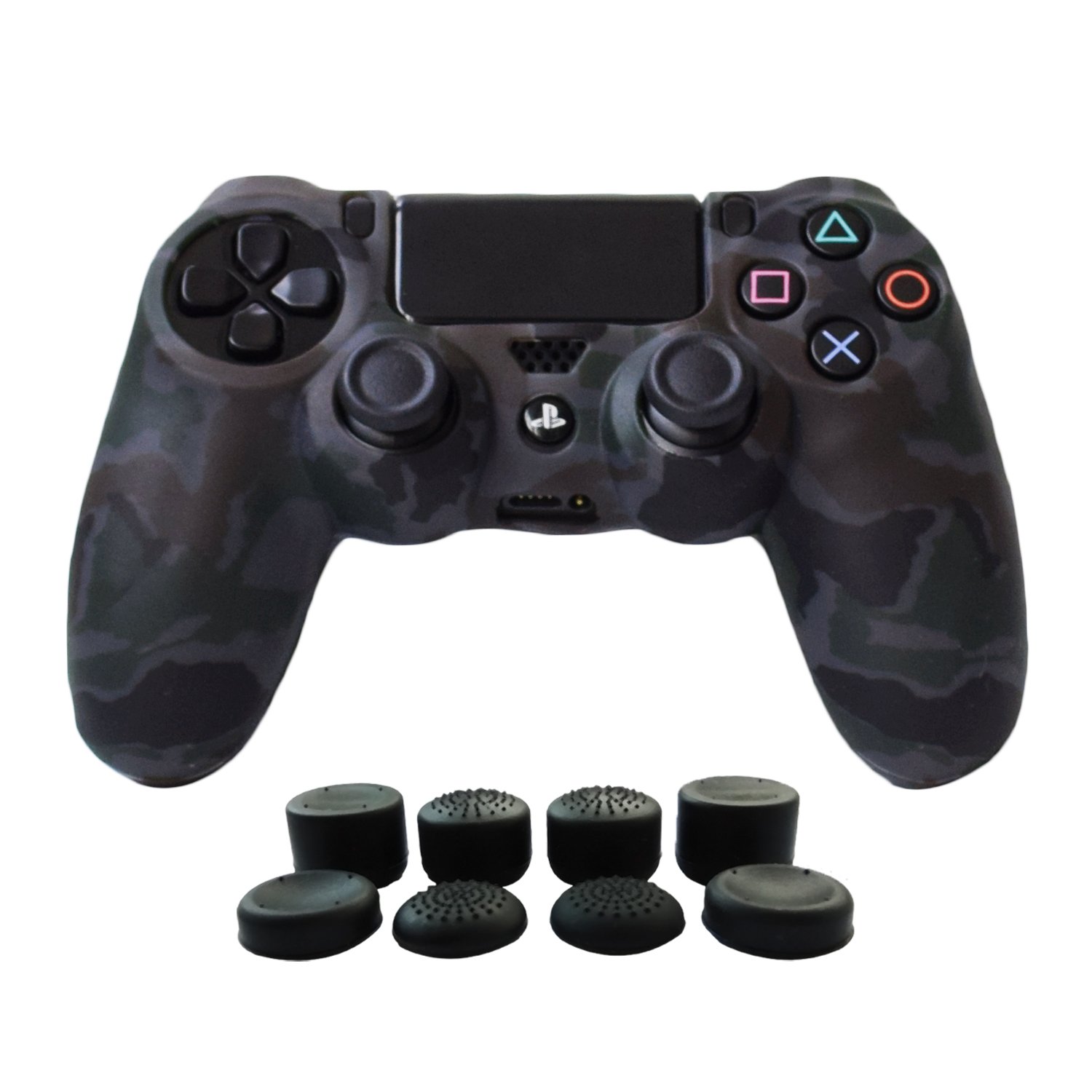 Hikfly Silicone Gel Controller Cover Skin Protector Compatible for PS4/PS4 Slim/PS4 Pro Controller (1 x Controller Cover with 8 x FPS Pro Thumb Grip Caps)(Grey)