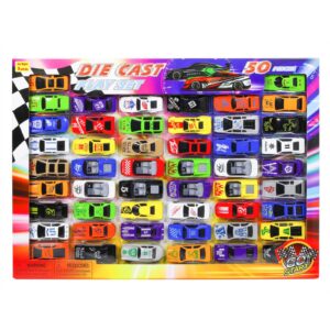 KidPlay Kids Die Cast Toy Race Car Set Assorted Colors Boys Toy Vehicles 50pc