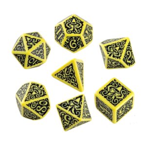 Q WORKSHOP Call Of Cthulhu The Outer Gods Hastur RPG Ornamented Dice Set 7 Polyhedral Pieces Yellow, Standard (15mm - 17mm)