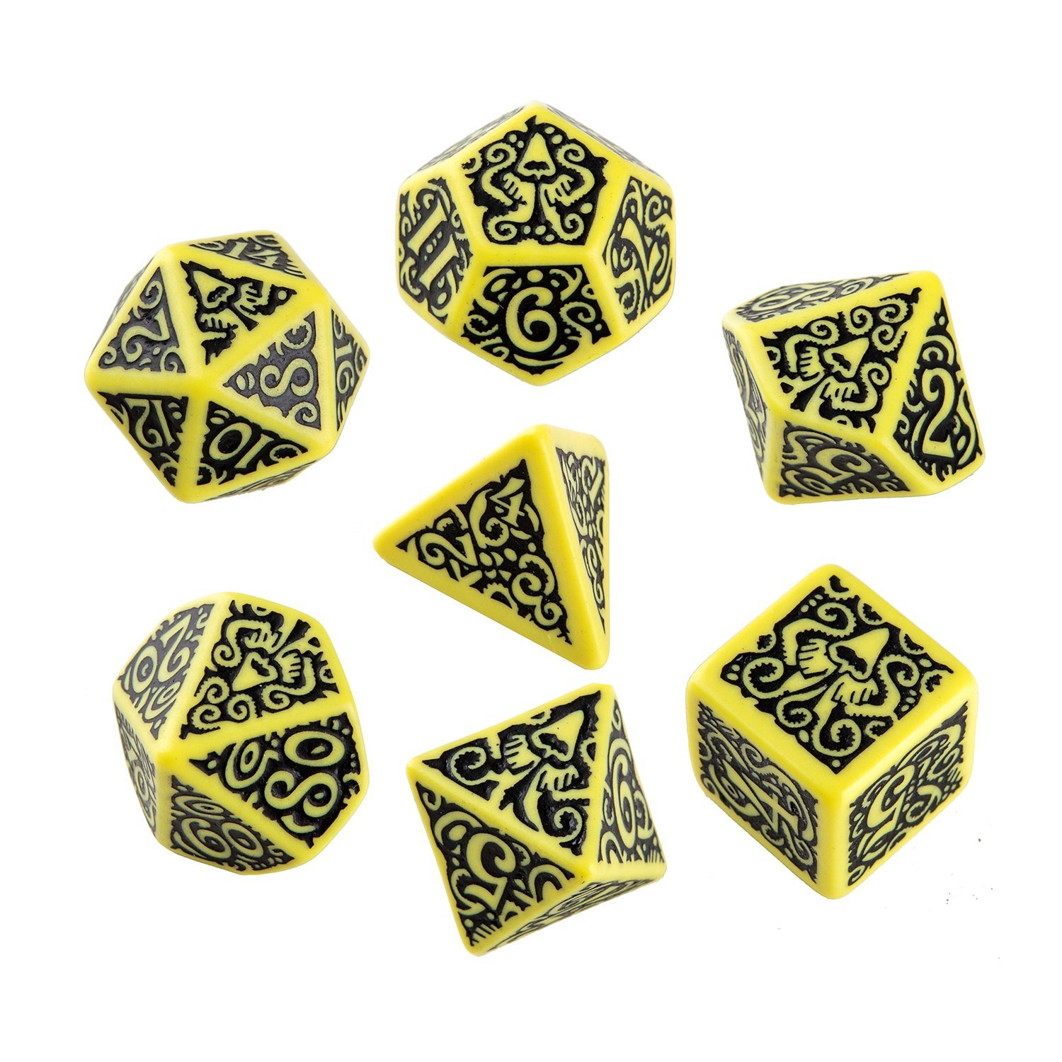 Q WORKSHOP Call Of Cthulhu The Outer Gods Hastur RPG Ornamented Dice Set 7 Polyhedral Pieces Yellow, Standard (15mm - 17mm)