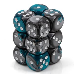 Chessex DND Dice Set D&D Dice-16mm Gemini Steel, Teal, and White Plastic Polyhedral Dice Set-Dungeons and Dragons Dice Includes 12 Dice – D6 (CHX26656)