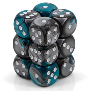 chessex dnd dice set d&d dice-16mm gemini steel, teal, and white plastic polyhedral dice set-dungeons and dragons dice includes 12 dice – d6 (chx26656)