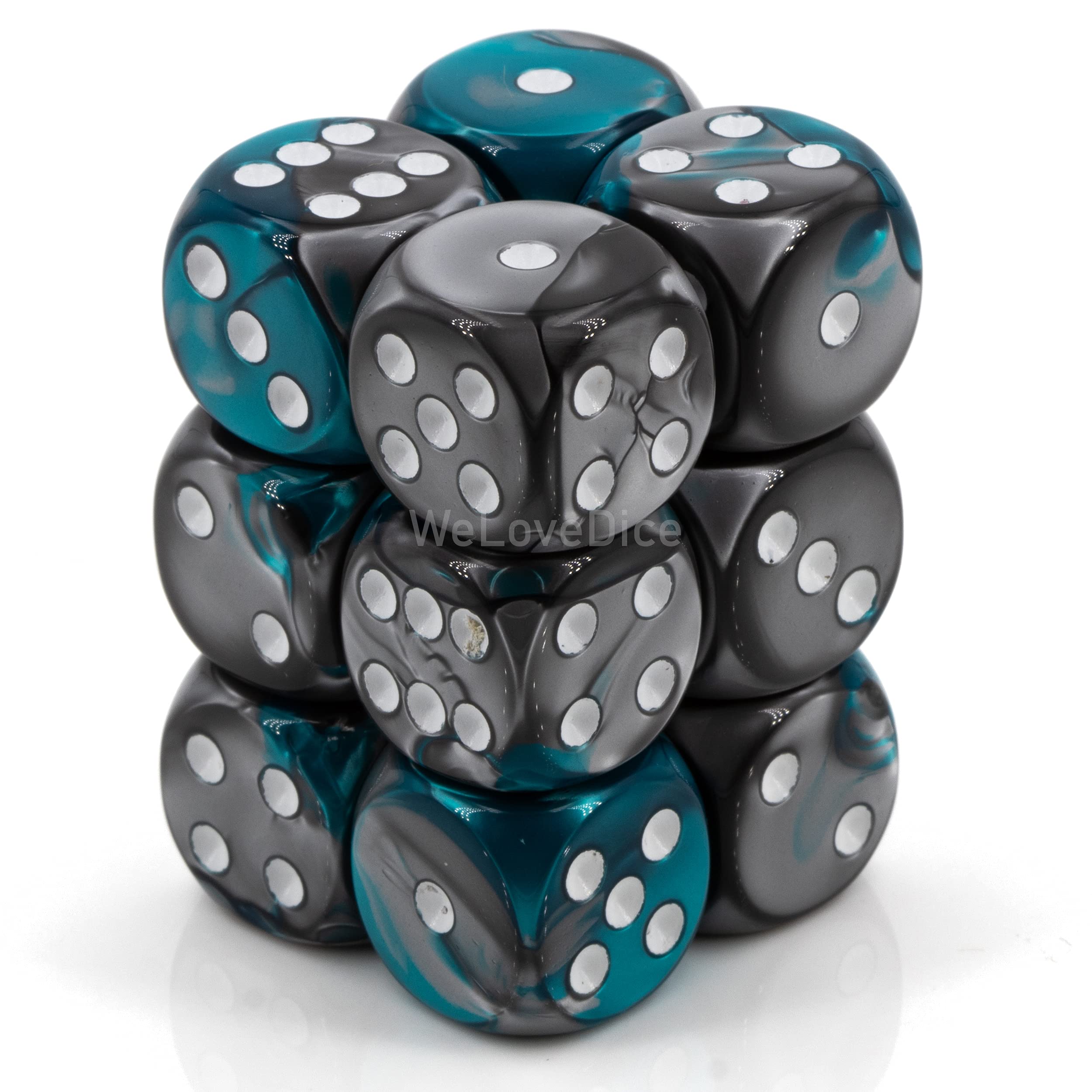 Chessex DND Dice Set D&D Dice-16mm Gemini Steel, Teal, and White Plastic Polyhedral Dice Set-Dungeons and Dragons Dice Includes 12 Dice – D6 (CHX26656)