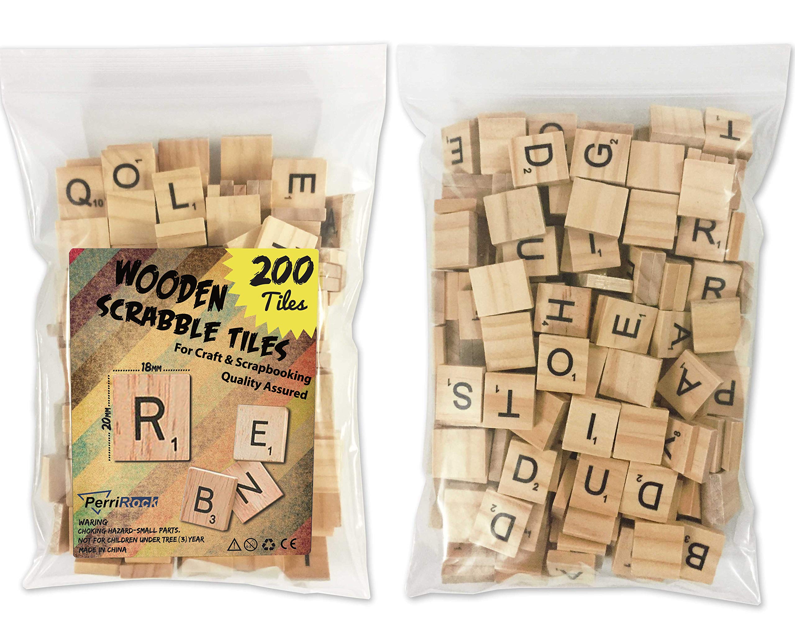 PERRIROCK 200 Pcs Scrabble Letters - 2 Complete Sets 200 Pcs in 1 Pack - Wood Tiles - Great for Crafts, Letter Tiles, Spelling by Clever Delights